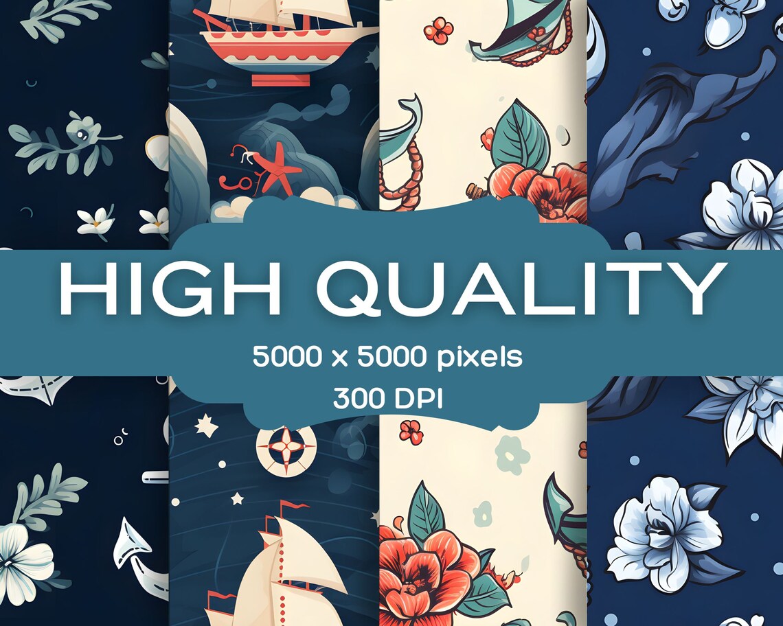 Nautical Seamless Digital Paper Patterns COMMERCIAL USE Instant ...