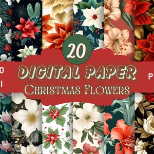 Christmas Flowers Seamless Digital Paper Patterns Floral Journal Paper ...