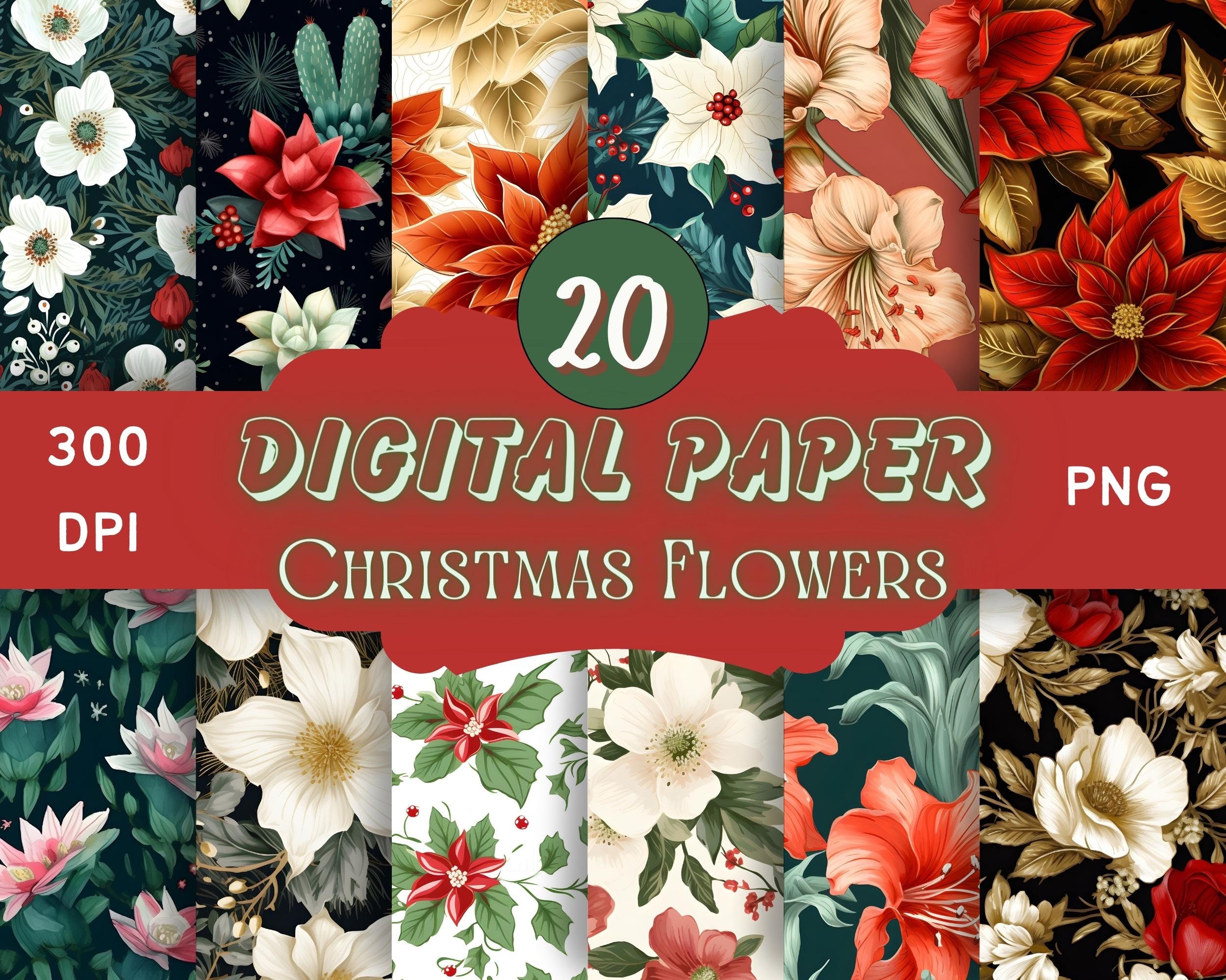 Christmas Flowers Seamless Digital Paper Patterns Floral - Etsy