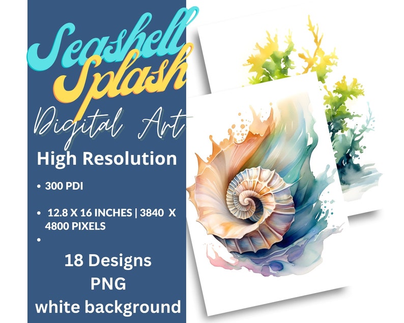 Seashell Splash Digital Art Printable Wall Art Home Decor Nursery Decor ...