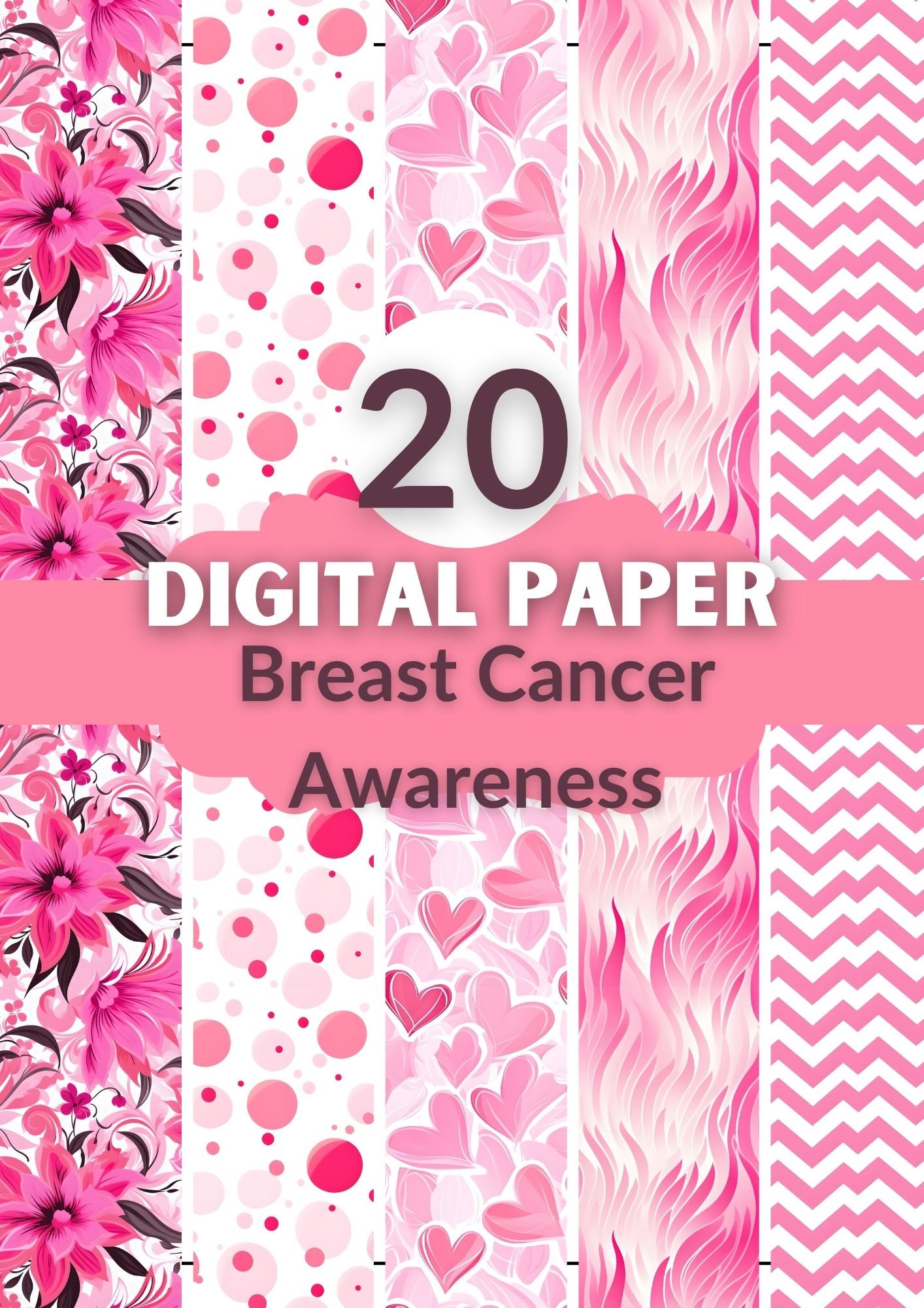Breast Cancer Awareness Seamless Digital Paper Patterns COMMERCIAL USE ...