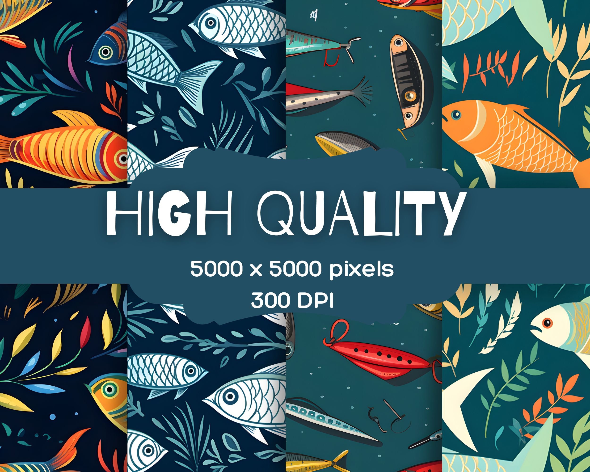 Fishing Seamless Digital Paper Patterns COMMERCIAL USE Instant Download ...
