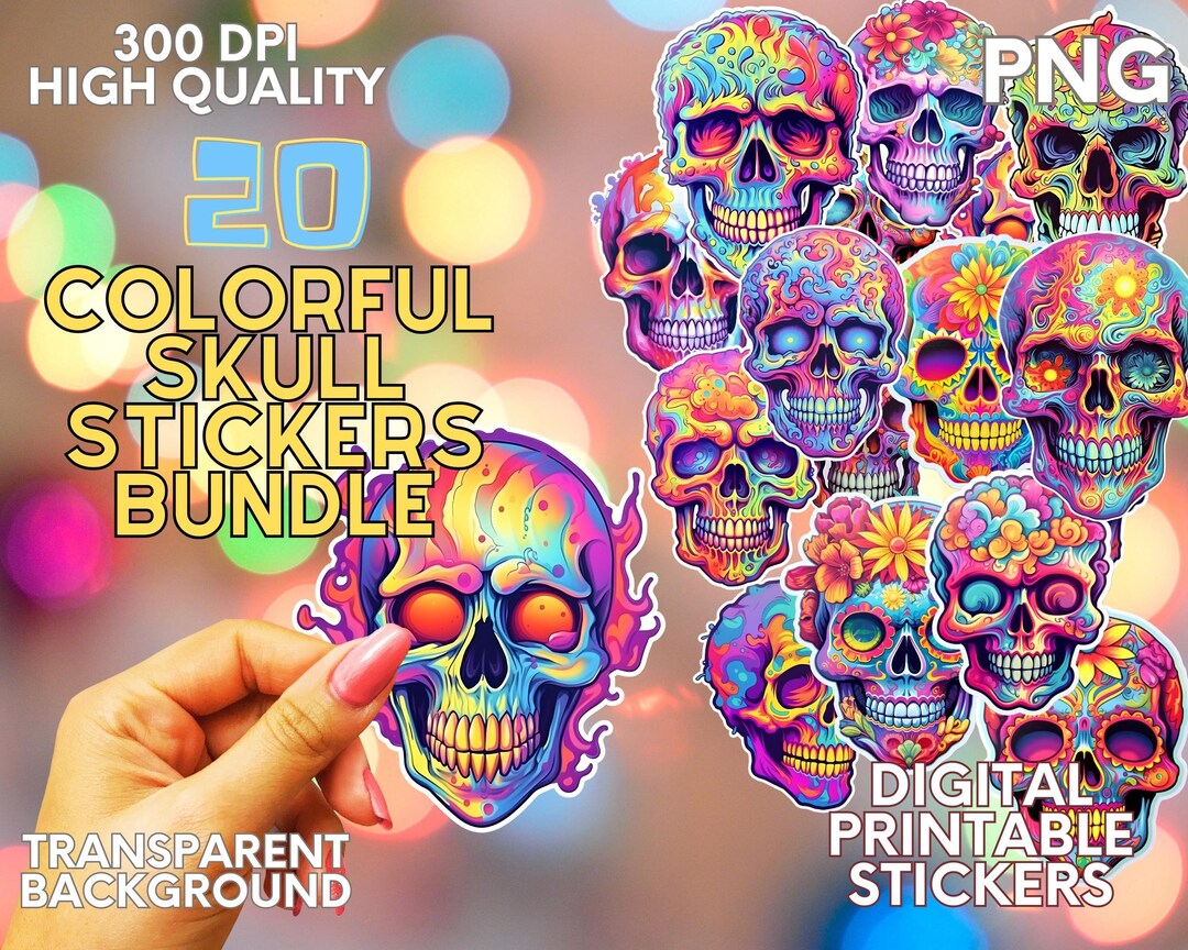 Colorful Skulls Sticker Bundle COMMERCIAL USE Instant Download ...