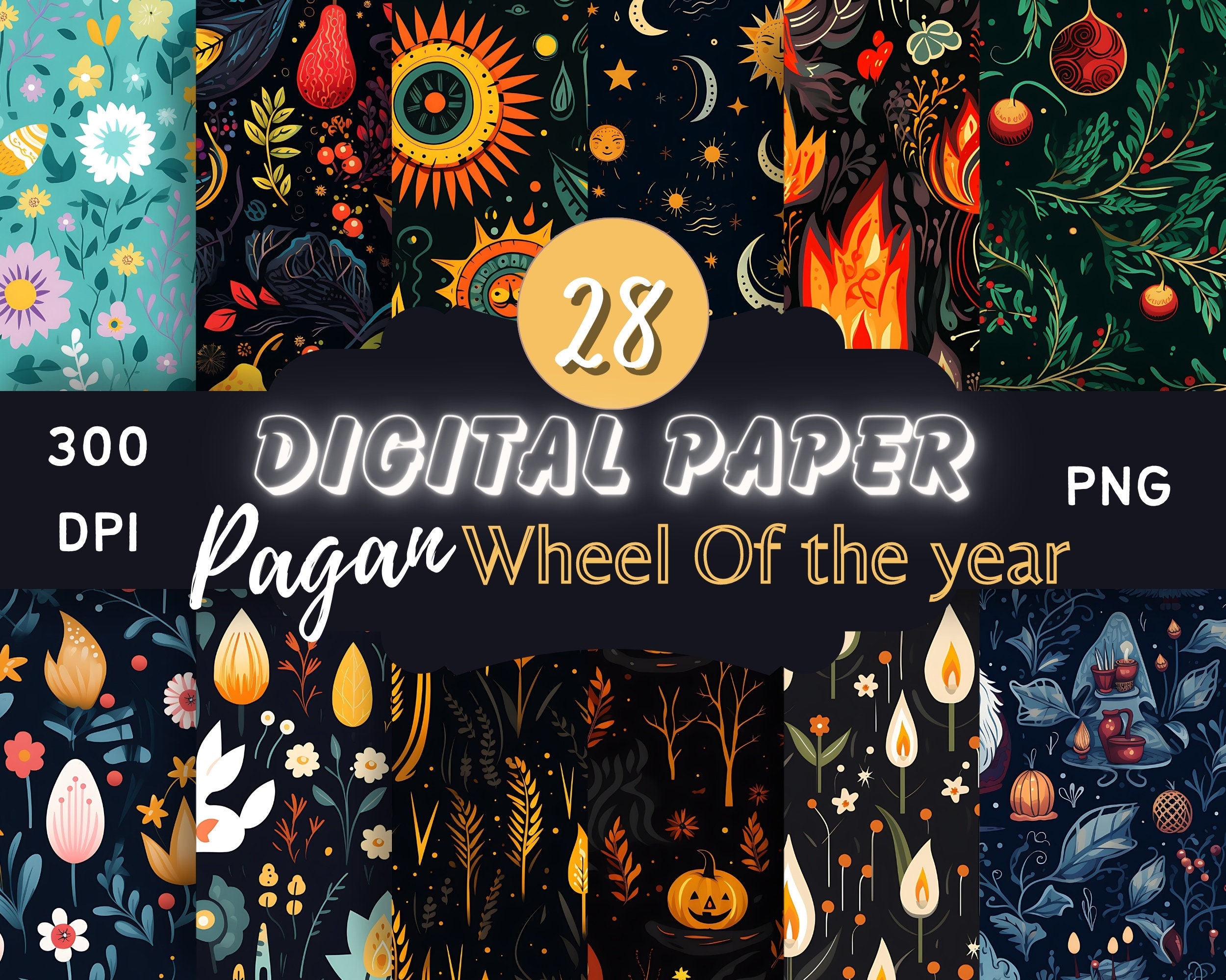 Pagan Wheel of the Year Digital Paper COMMERICAL USE 20 PNG Instant ...