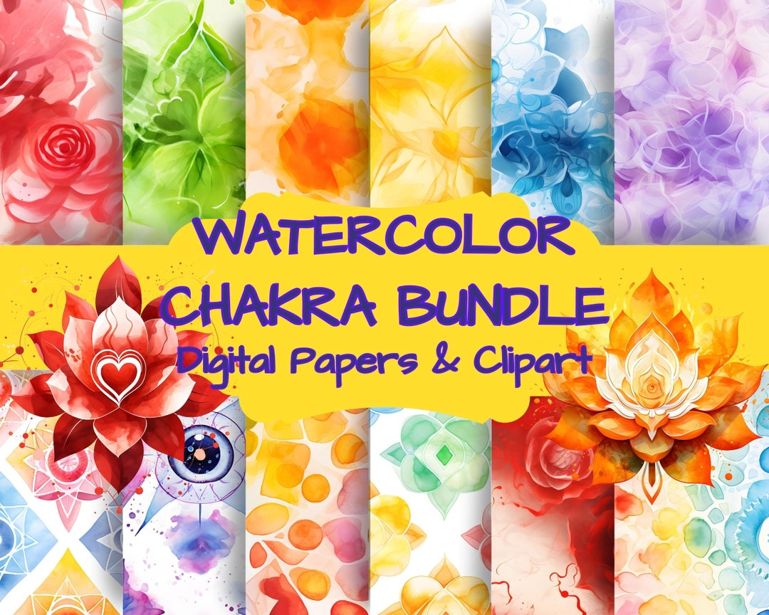 Watercolor Chakra Bundle Digital Papers and Clipart COMMERICAL USE ...