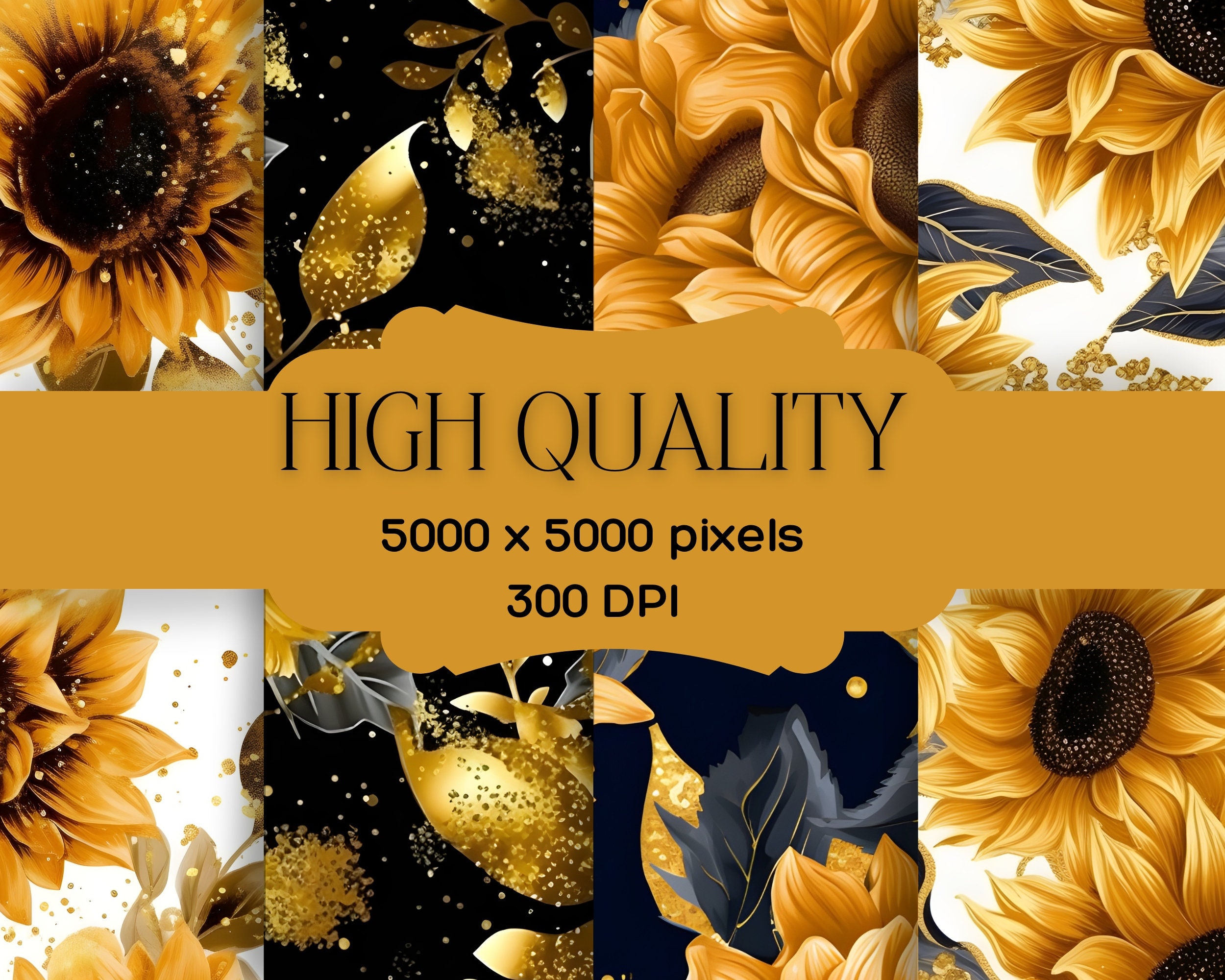 Sunflowers and Gold Seamless Digital Paper Patterns Summer Floral ...