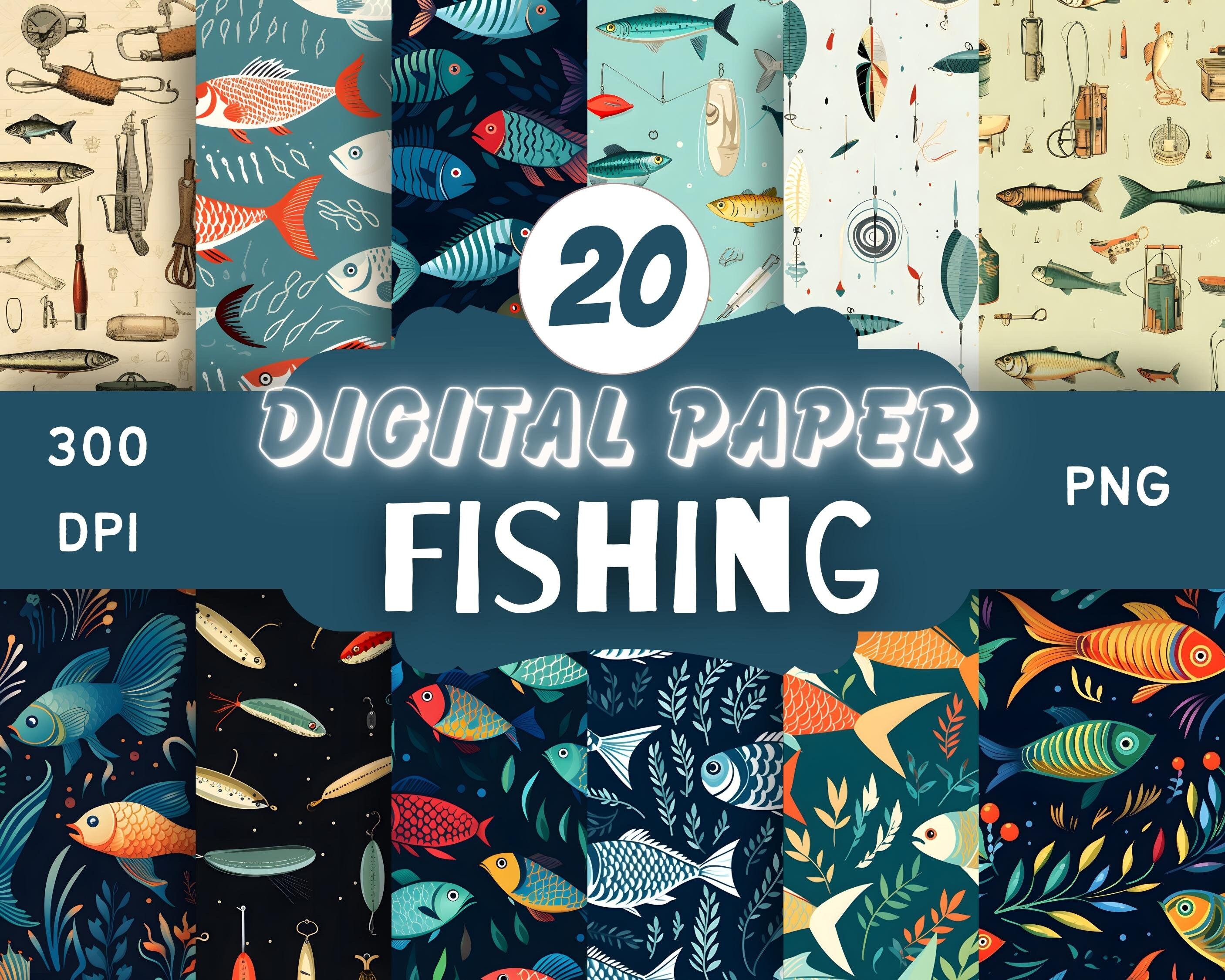Fishing Seamless Digital Paper Patterns COMMERCIAL USE Instant Download ...
