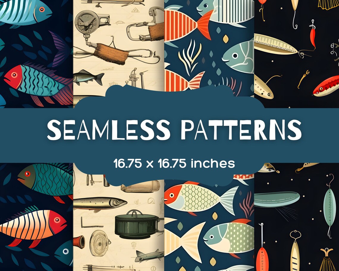Fishing Seamless Digital Paper Patterns COMMERCIAL USE Instant Download ...