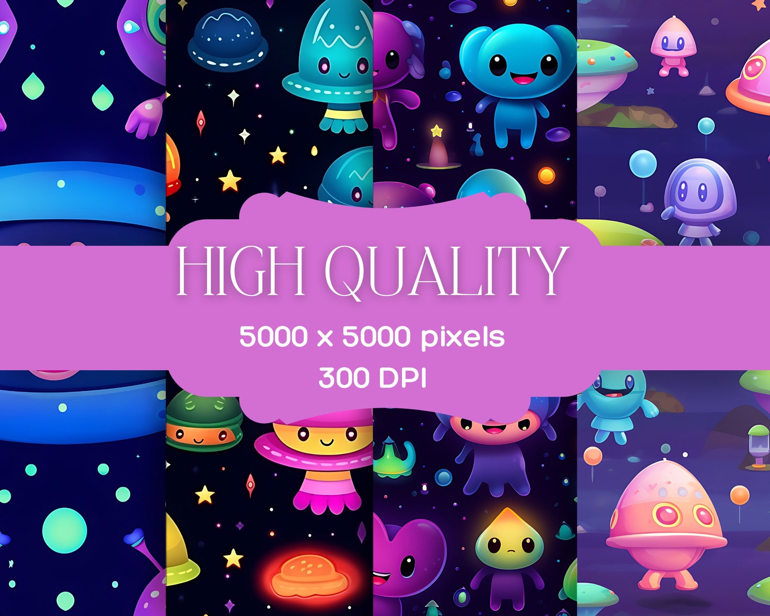 Kawaii Cute Alien Digital Paper COMMERICAL USE 20 PNG Instant Download ...