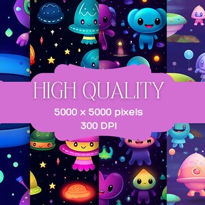 Kawaii Cute Alien Digital Paper COMMERICAL USE 20 PNG Instant Download ...