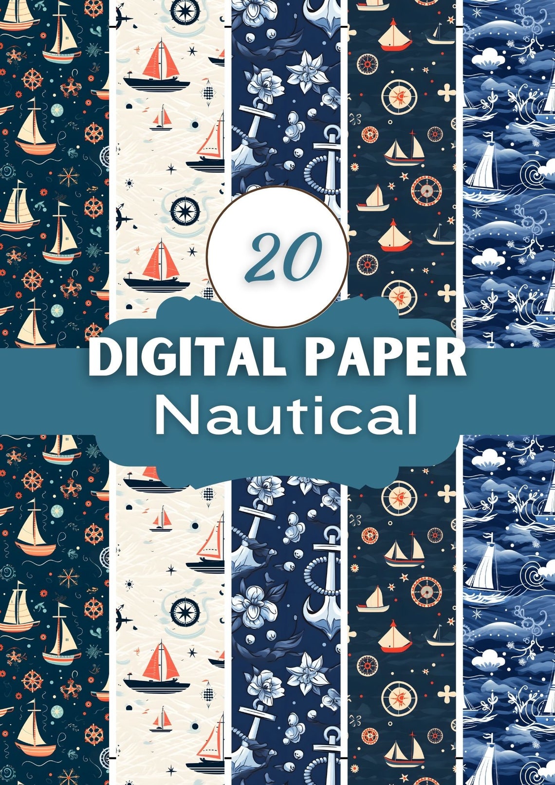 Nautical Seamless Digital Paper Patterns COMMERCIAL USE Instant ...