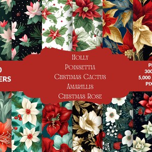 Christmas Flowers Seamless Digital Paper Patterns Floral Journal Paper ...