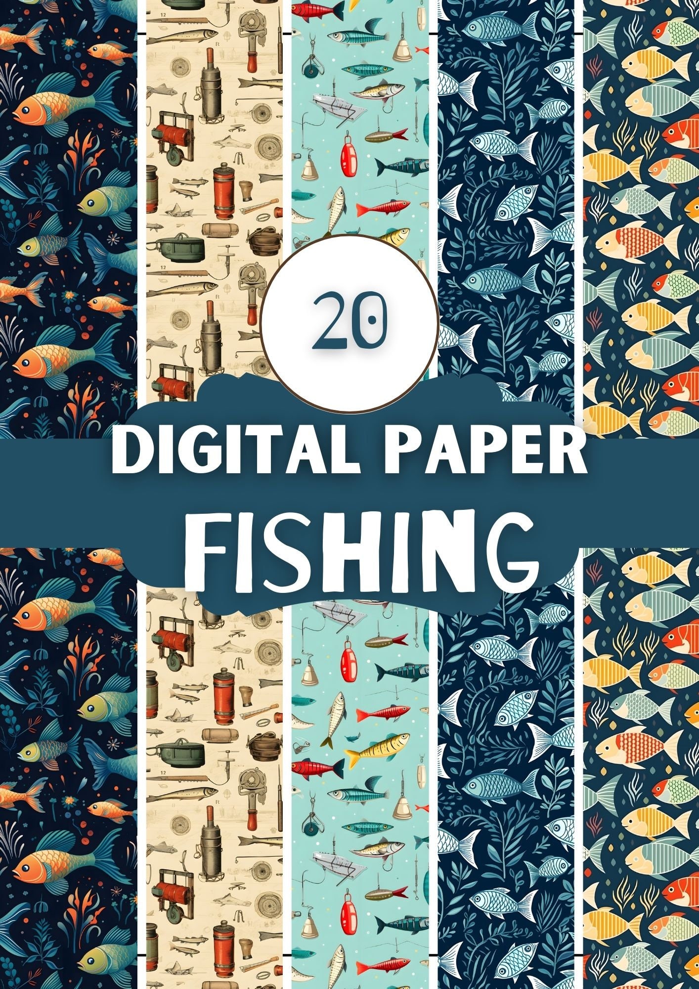 Fishing Seamless Digital Paper Patterns COMMERCIAL USE Instant Download ...