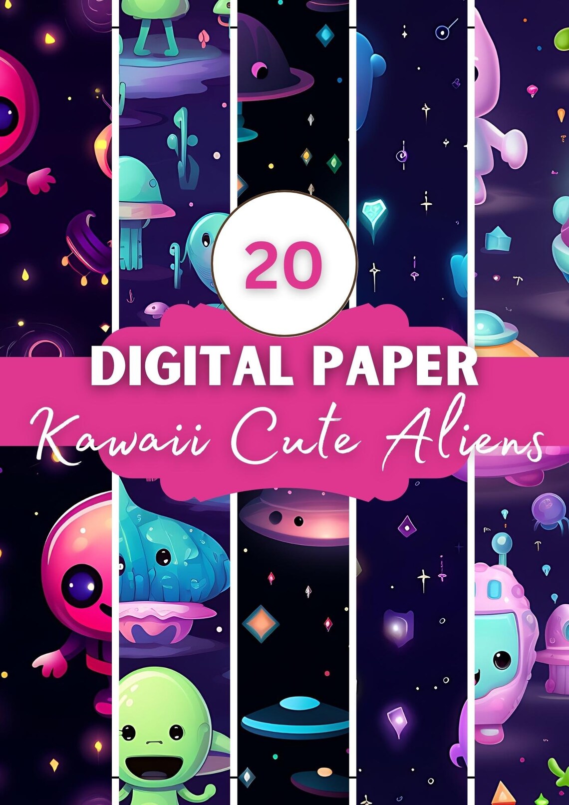 Kawaii Cute Alien Digital Paper COMMERICAL USE 20 PNG Instant Download ...