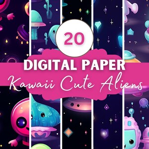 Kawaii Cute Alien Digital Paper COMMERICAL USE 20 PNG Instant Download ...