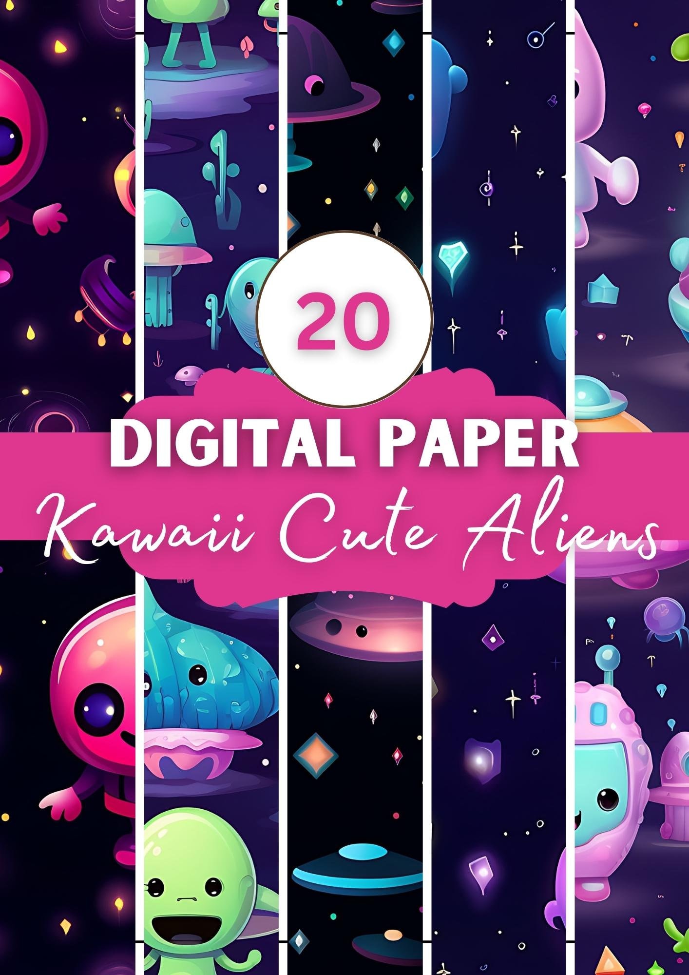 Kawaii Cute Alien Digital Paper COMMERICAL USE 20 PNG Instant Download ...