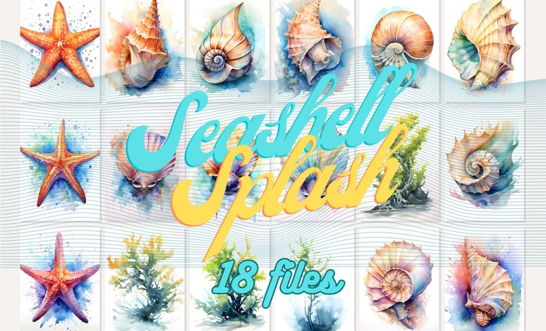 Seashell Splash Digital Art Printable Wall Art Home Decor Nursery Decor ...