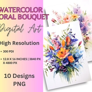 Watercolor Floral Bouquet Bundle INSTANT DOWNLOAD Digital Art Flower ...