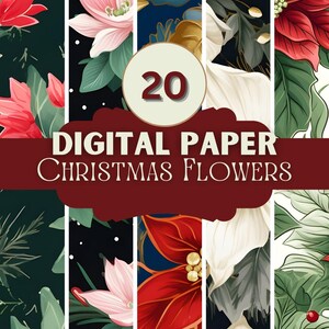 Christmas Flowers Seamless Digital Paper Patterns Floral Journal Paper ...