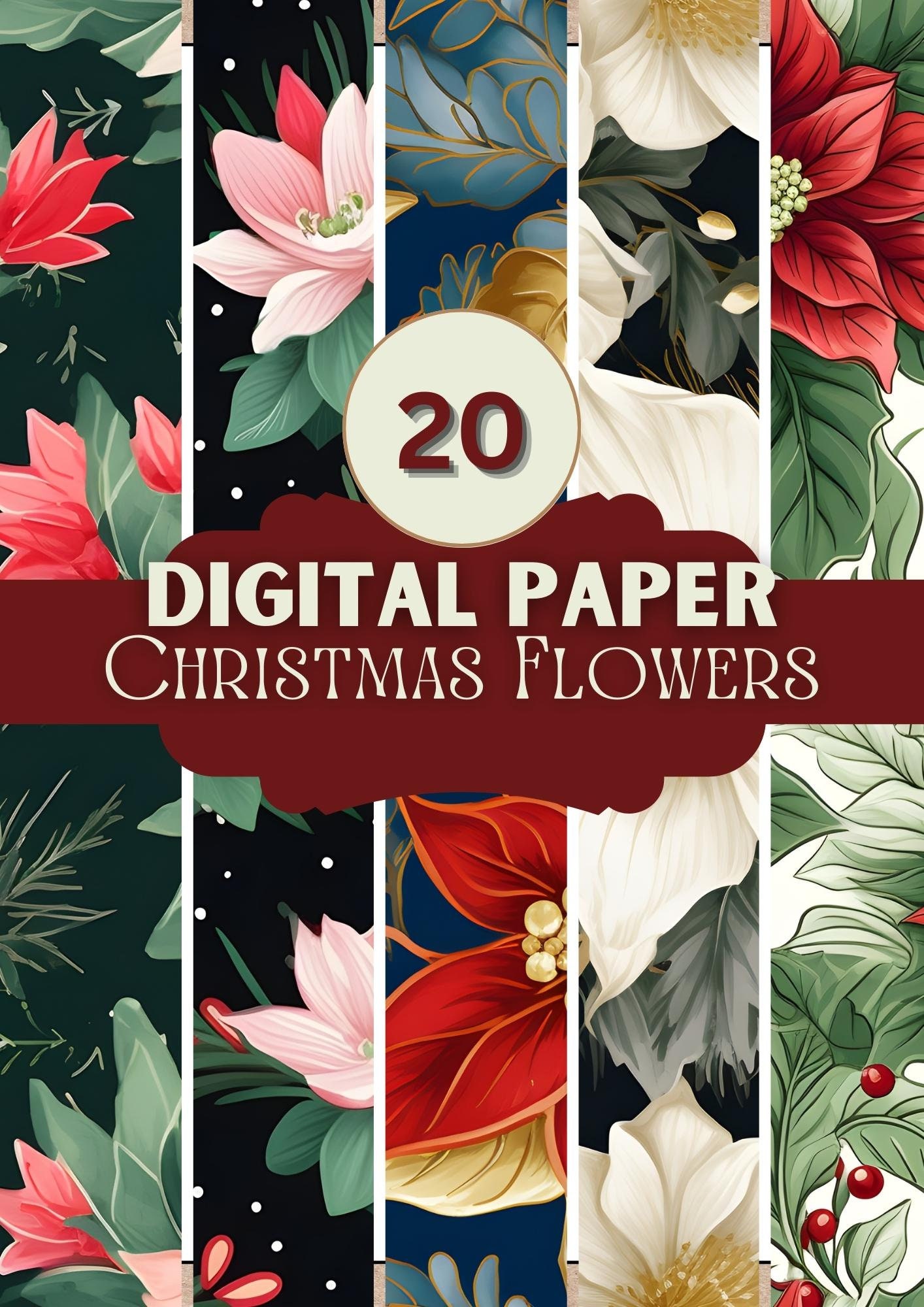 Christmas Flowers Seamless Digital Paper Patterns Floral - Etsy