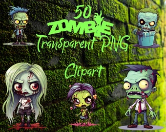 50 Cute Zombie Clipart Bundle COMMERCIAL USE Scrapbook Clipart Zombie ...