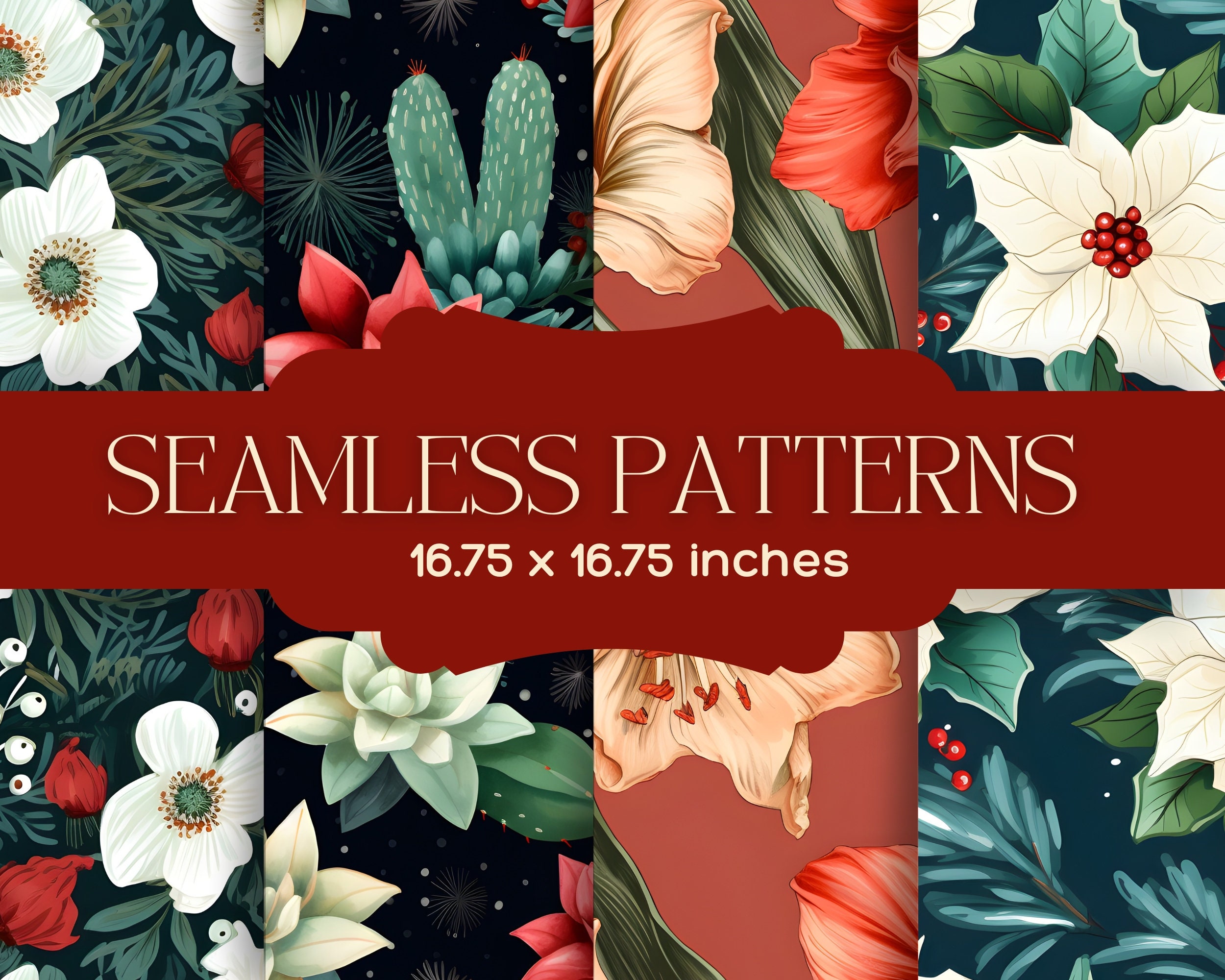 Christmas Flowers Seamless Digital Paper Patterns Floral - Etsy