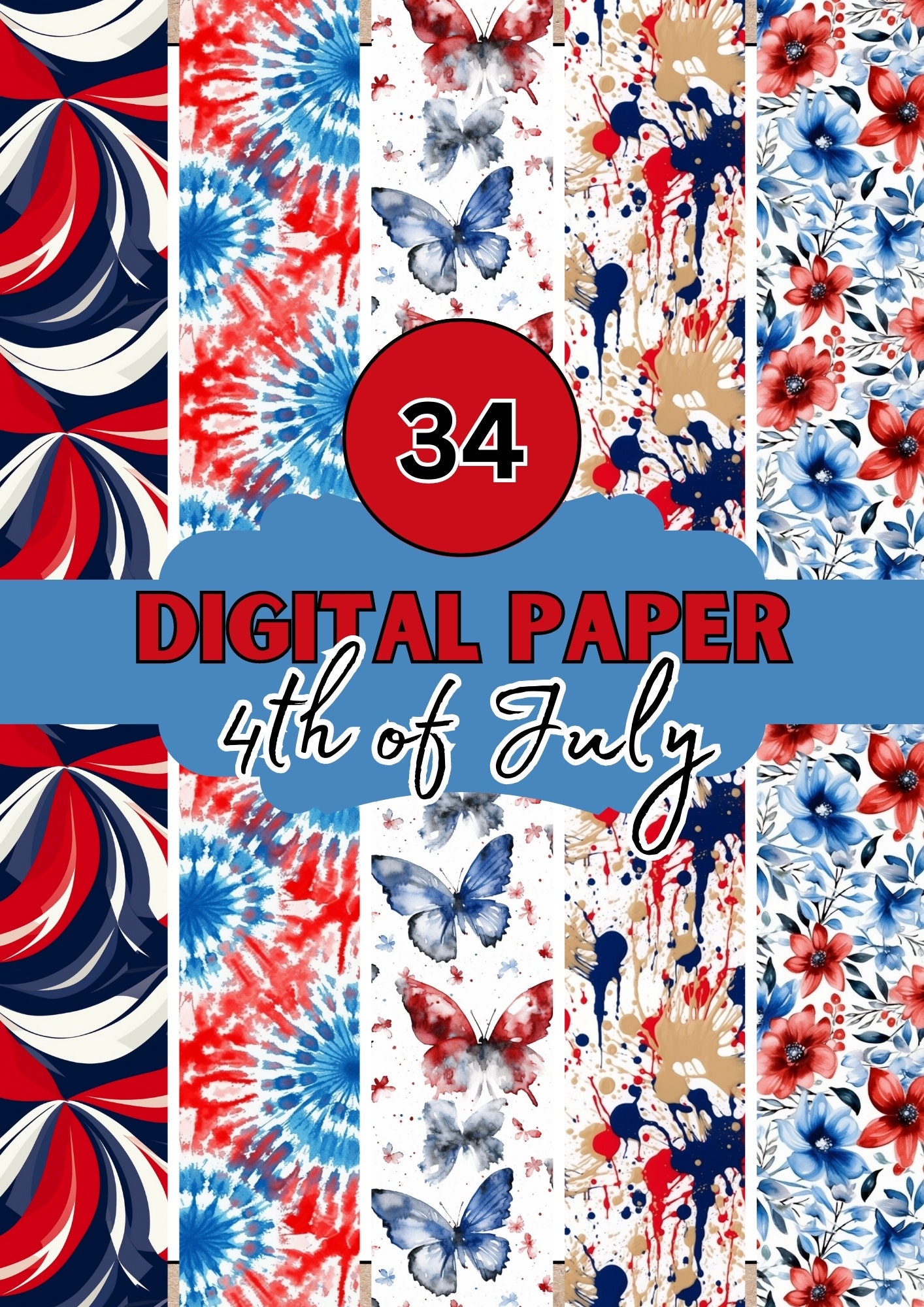 4th of July Seamless Digital Paper Mix Scrapbook Paper Patriotic ...