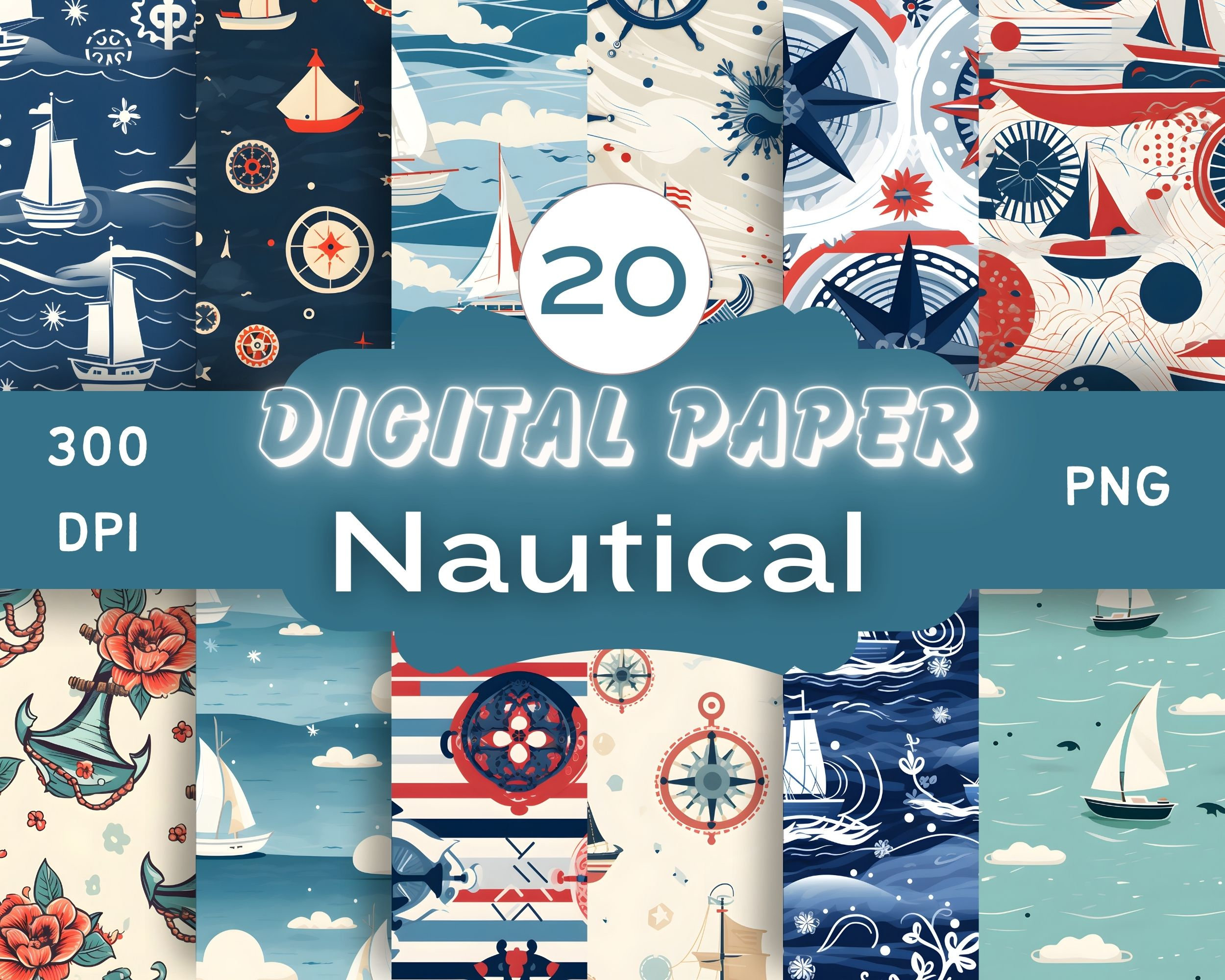 Nautical Seamless Digital Paper Patterns COMMERCIAL USE Instant ...