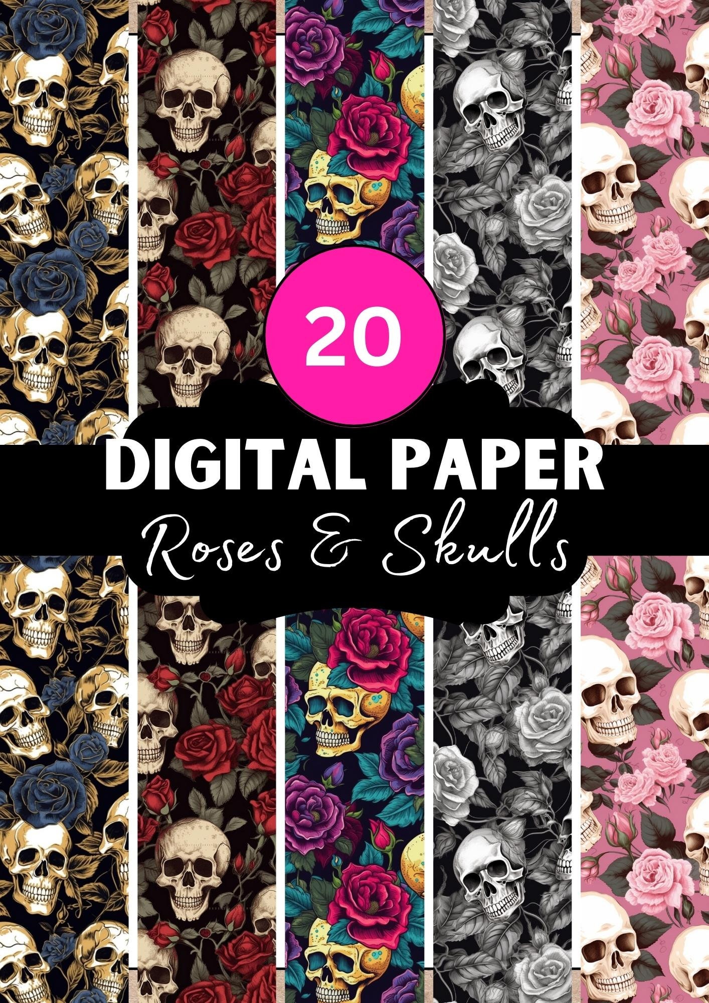 Roses and Skulls SEAMLESS DIGITAL PAPERS Set Skull Digital Patterns ...