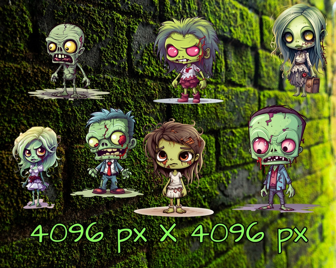 50 Cute Zombie Clipart Bundle COMMERCIAL USE Scrapbook Clipart Zombie ...