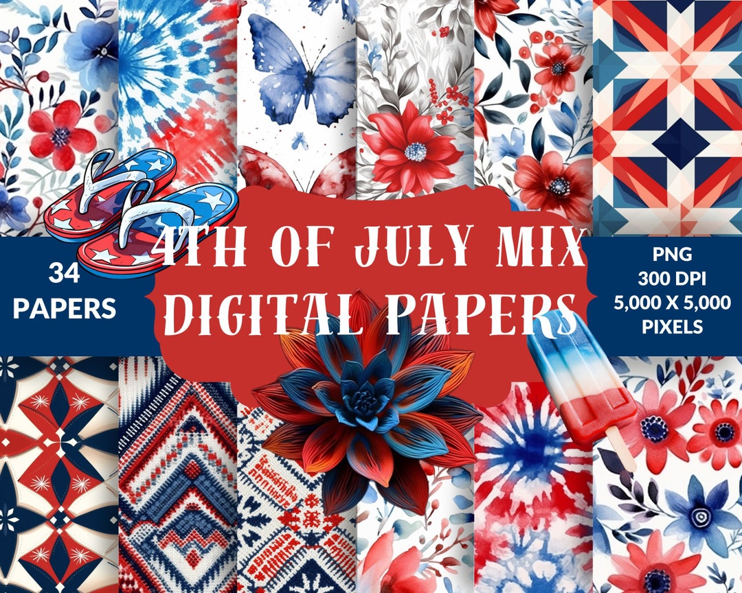 4th of July Seamless Digital Paper Mix Scrapbook Paper Patriotic ...