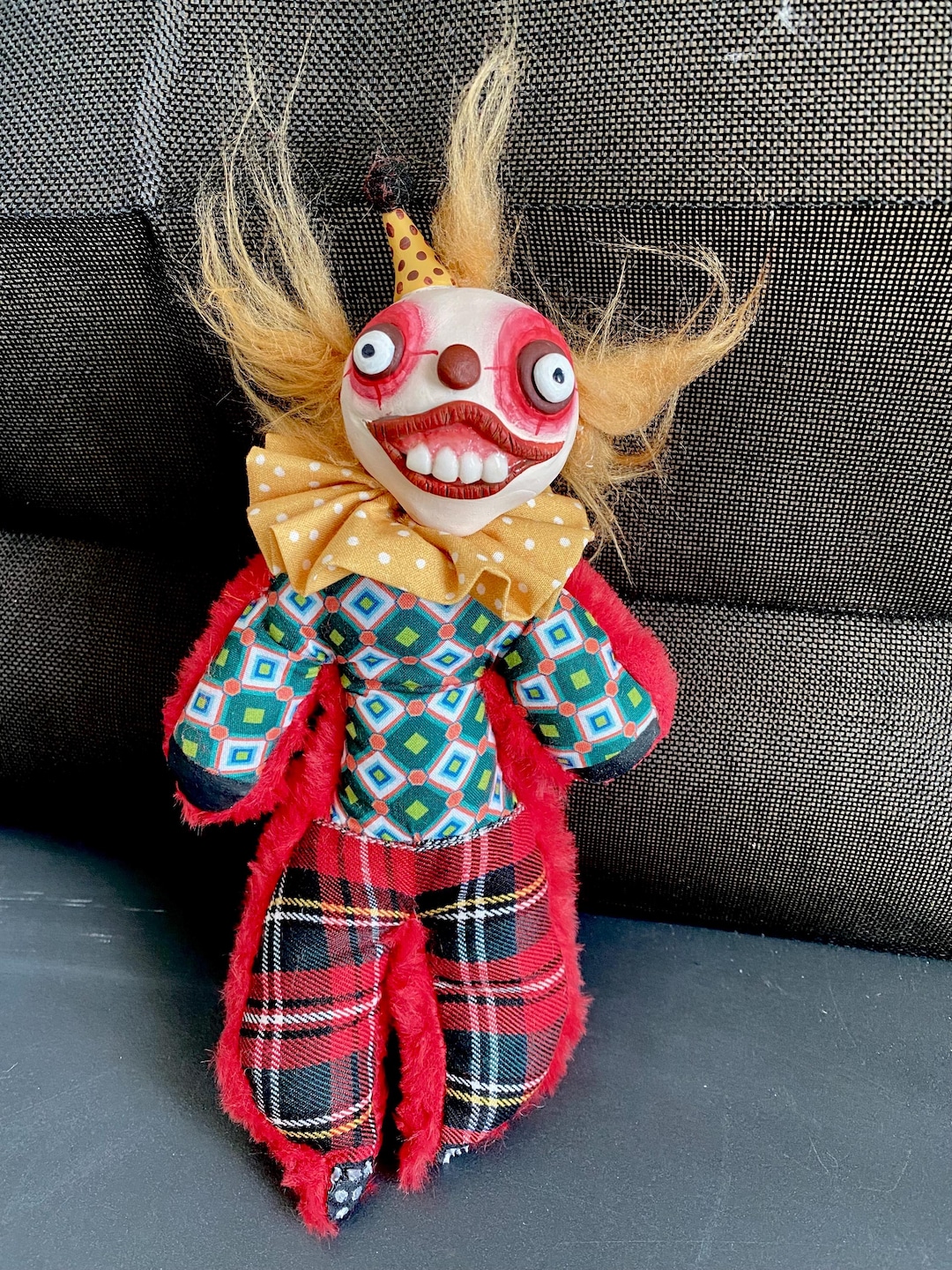 Art Doll. Original Creepy Clown Plush With Polymer Clay Head and Hand ...