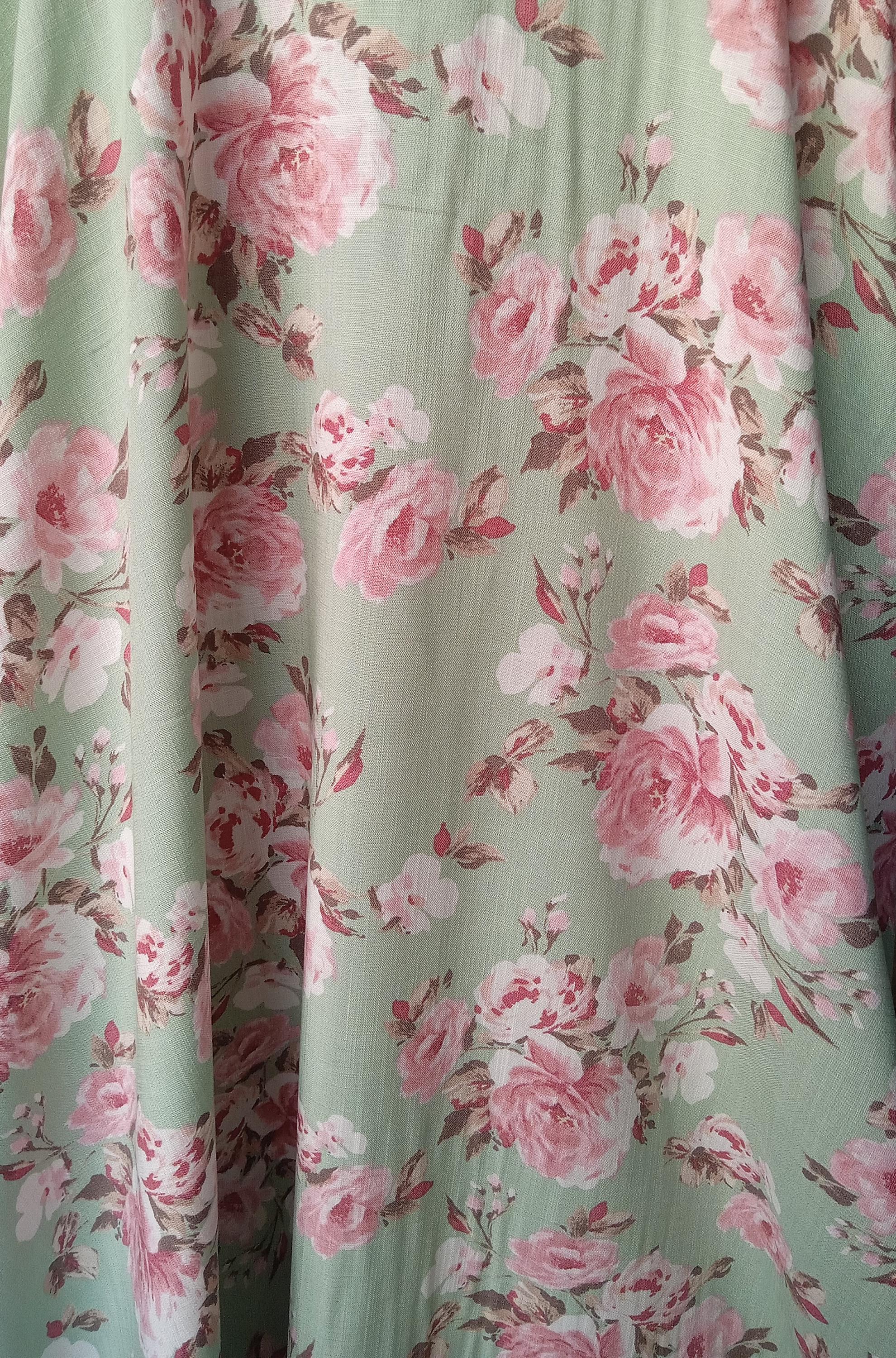 Rayon Challis- Slub Woven Fabric- Shabby Flowers on Mint Rayon Fabric ...