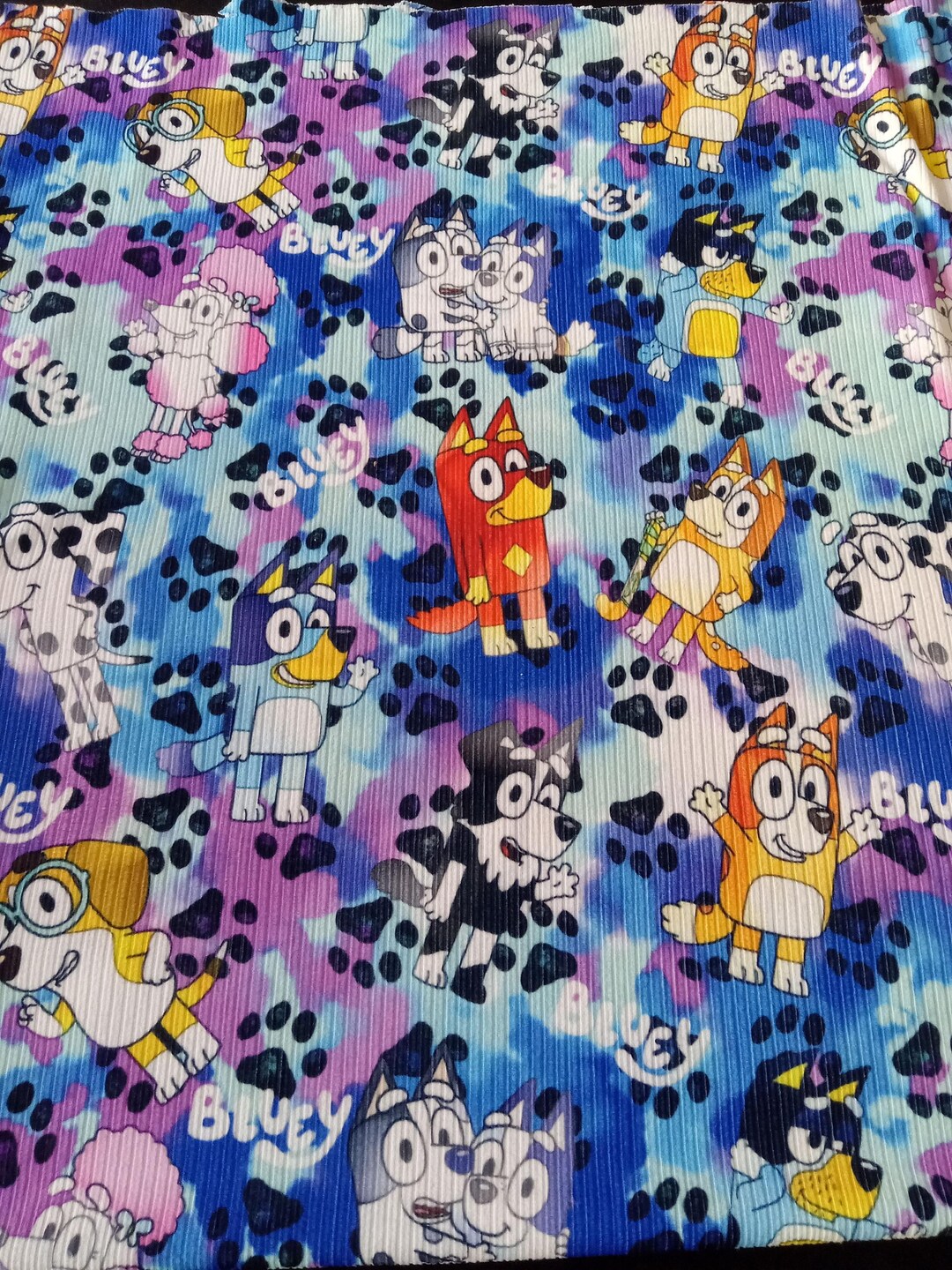 Ribbed Knit Fabric, BLUEY Theme , 4x2 Rib, Poly Spandex Blend, Fabric ...