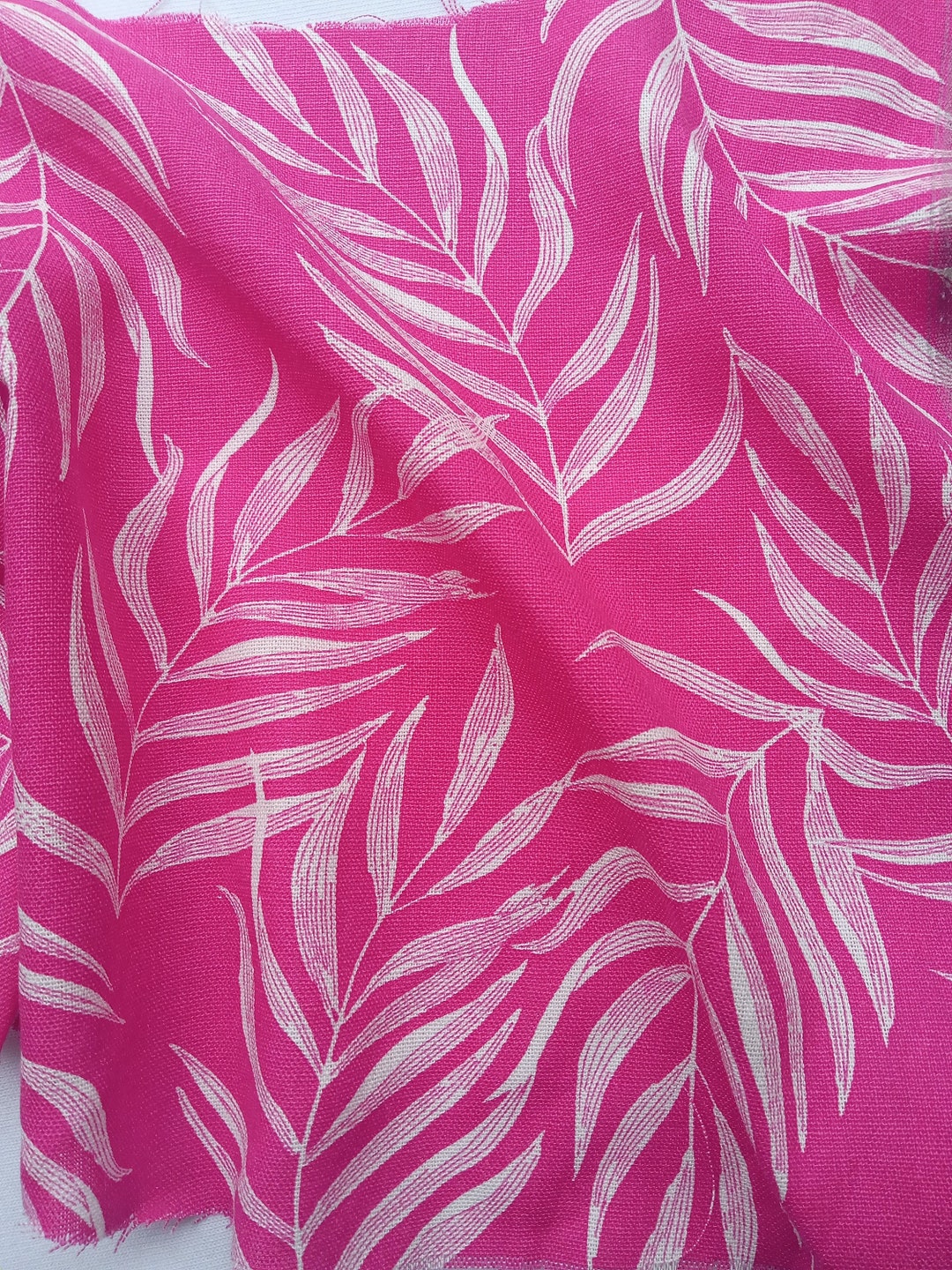 Fuchsia Rayon Fabric With Hawaiian White Leaf Print 100% Woven Rayon ...