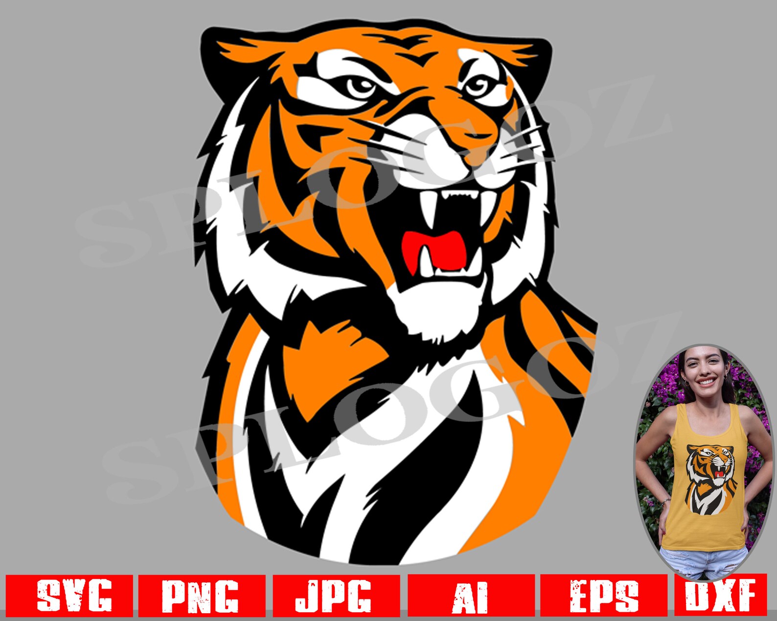 Tiger Svg, Tigers Svgs, Tiger Mascot Cut File SVG, DXF, JPG, Png, Tiger ...