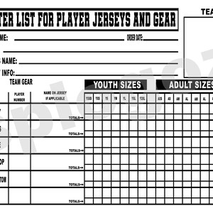 Sports Order Form, Sport Template, Sport Organizer, Team Mom, Team Dad ...