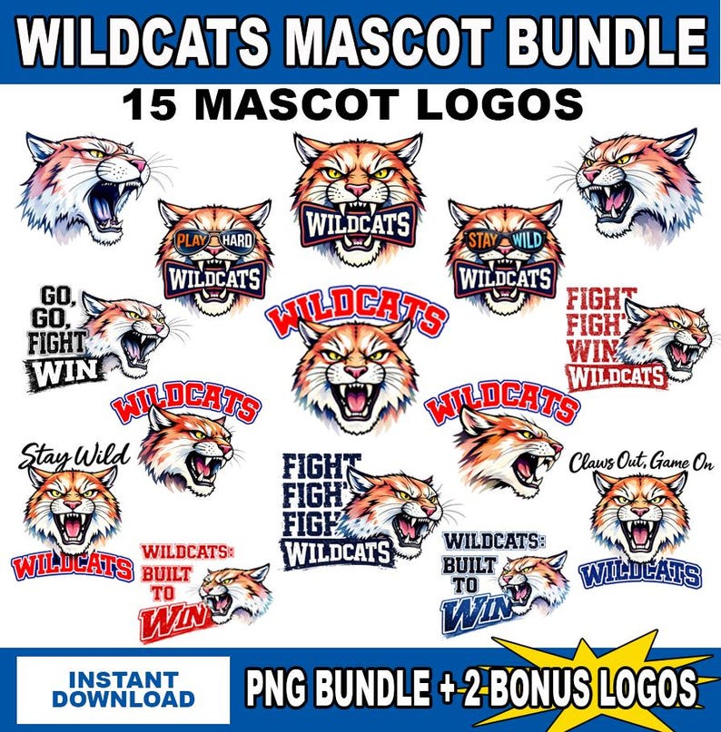Wildcats Mascot PNG Bundle DTF Transfer School Spirit Apparel Graphic ...