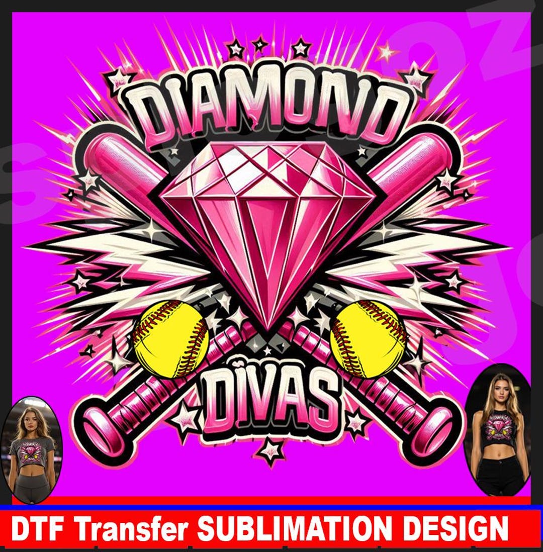 Custom Pink Softball Team Logo Png for Sublimation Diamond Divas Design Dtf Transfer Digital ...