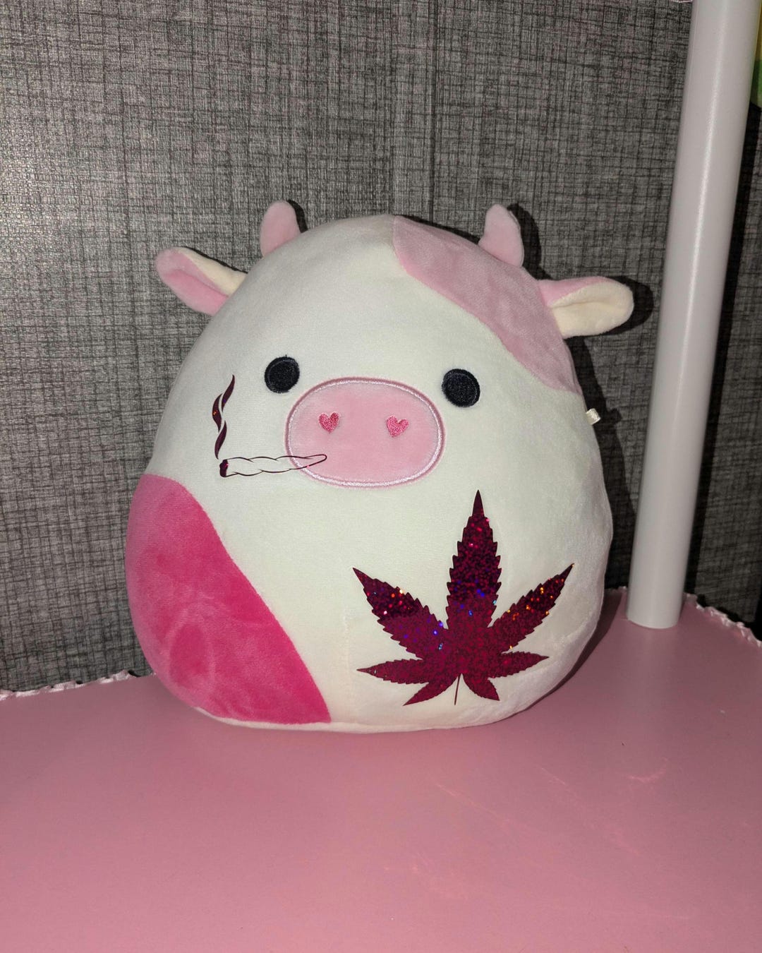 Custom 8" Stoner Cow Stuffed Animal, Pink Sparkle Holographic - Etsy