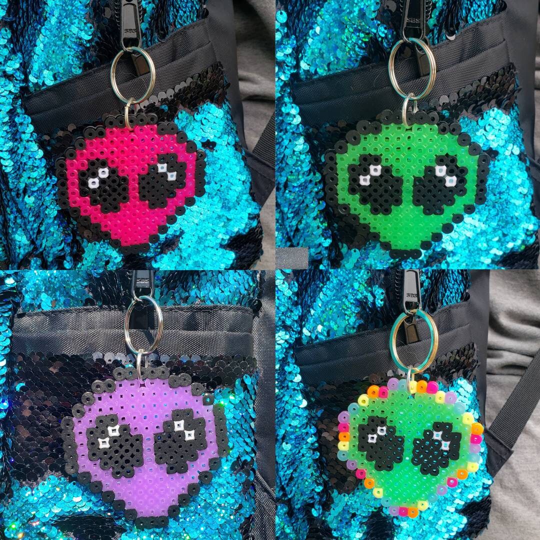 Alien Head Perler Bead Keychain Space Theme Birthday Gift - Etsy