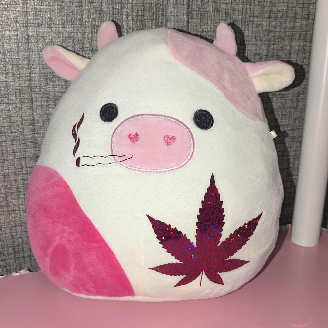 Custom 8" Stoner Cow Stuffed Animal, Pink Sparkle Holographic - Etsy