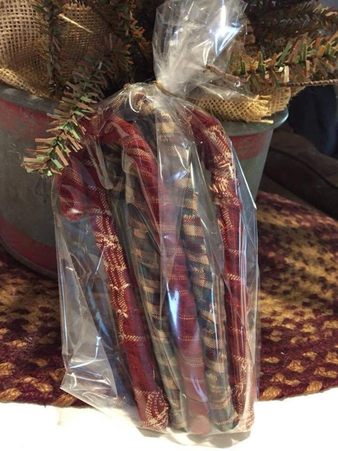Bag of 6 Primitive Homespun Wrapped Candy Canes! - Etsy