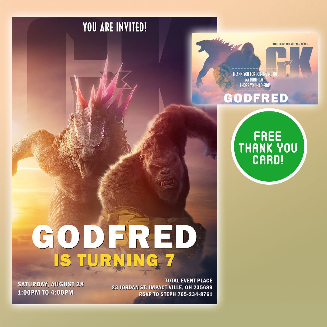 Godzilla X Kong Invitation, Godzilla X Kong Birthday Invitation ...