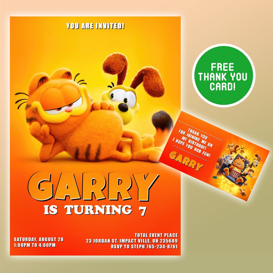 The Garfield Movie Invitation, the Garfield Movie Digital Invitation ...
