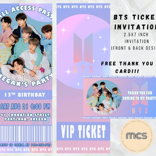 BTS Birthday Ticket Invitation Digital Birthday Invite Army - Etsy