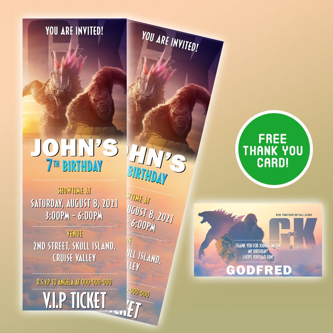 Godzilla X Kong Invitation, Godzilla X Kong Birthday Invitation ...
