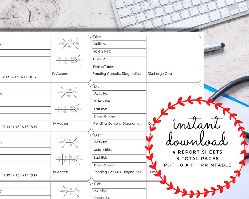 Nurse Report Sheet Bundle, Nurse Brain, Med/surg, Handoff, Day Shift ...