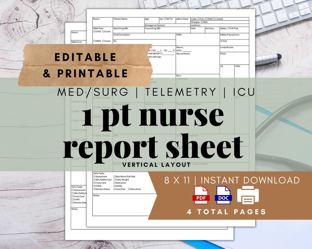 1 Patient Nurse Report Sheet, ER Report Sheet, Nurse Brain, Day Night ...