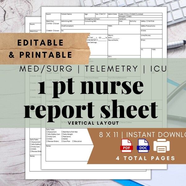 Emergency Room Nurse Report Sheet - Etsy